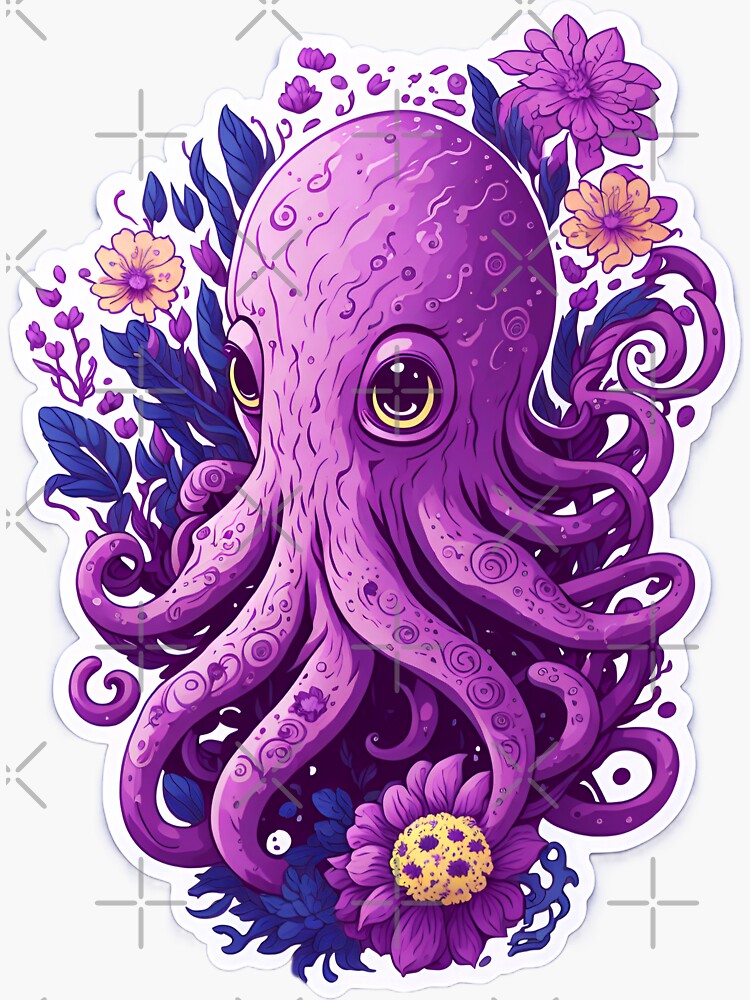 "Magical Illustration Cute Pink Purple Octopus Vibrant Colorful ...