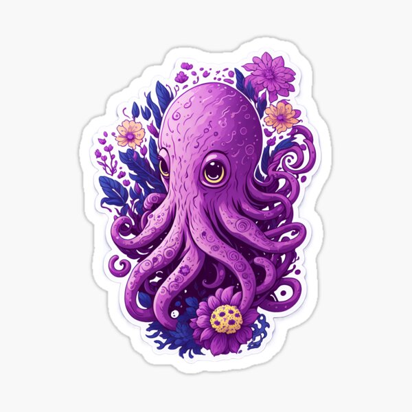 "Magical Illustration Cute Pink Purple Octopus Vibrant Colorful ...