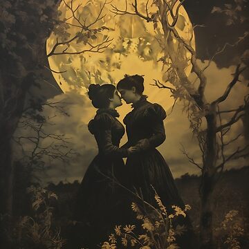 "Sephia vintage sapphic witches kissing in the night forest" Art Board ...