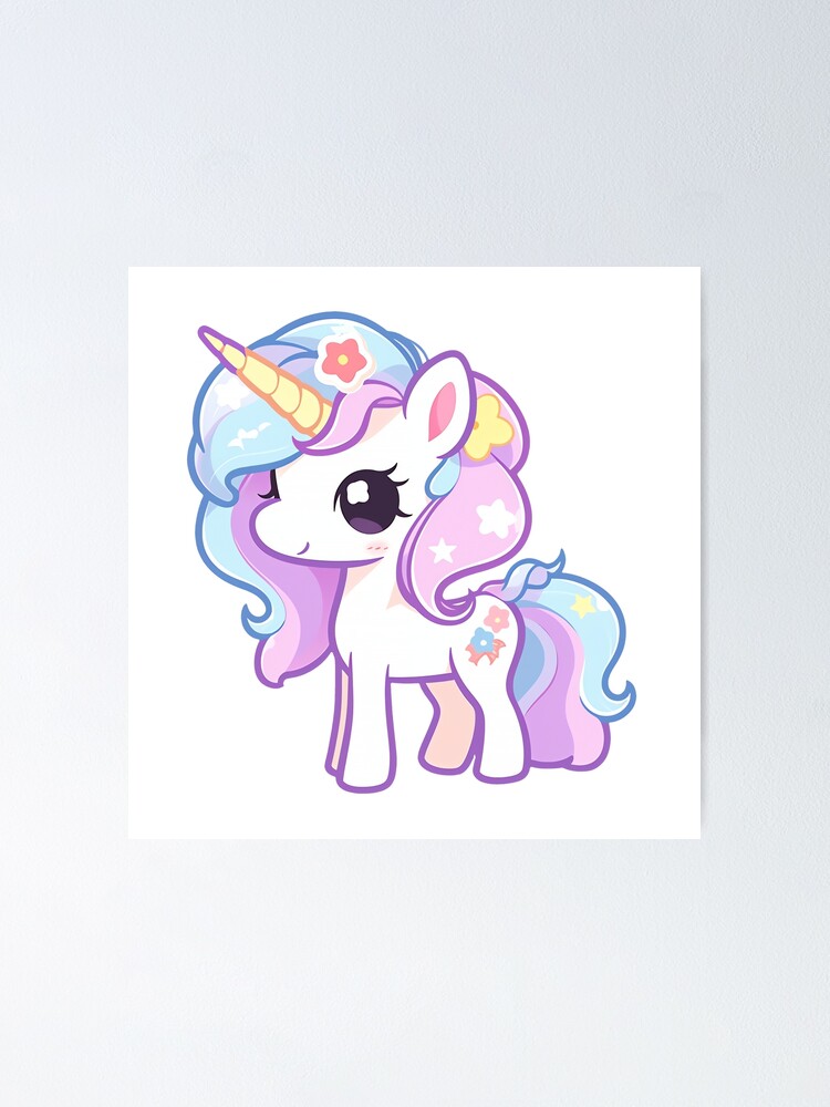 Cute Chibi Unicorn in Pastel Colors Poster for Sale by CozyKawaiiArt Redbubble