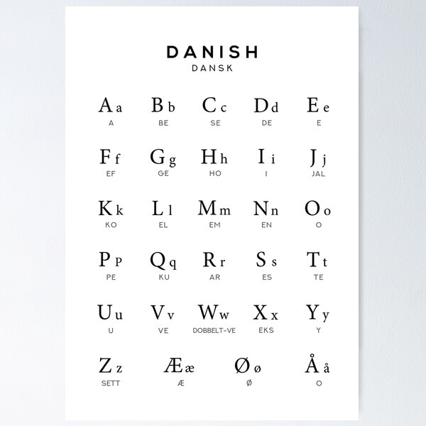 "Danish Alphabet Chart, Denmark Language Learning Chart, White" Poster ...