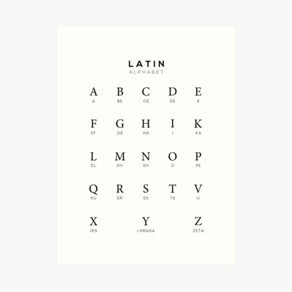 "Classical Latin Alphabet, Language Learning Chart White" Art Print for ...