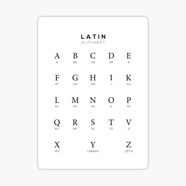 "Classical Latin Alphabet, Language Learning Chart White" Sticker for ...
