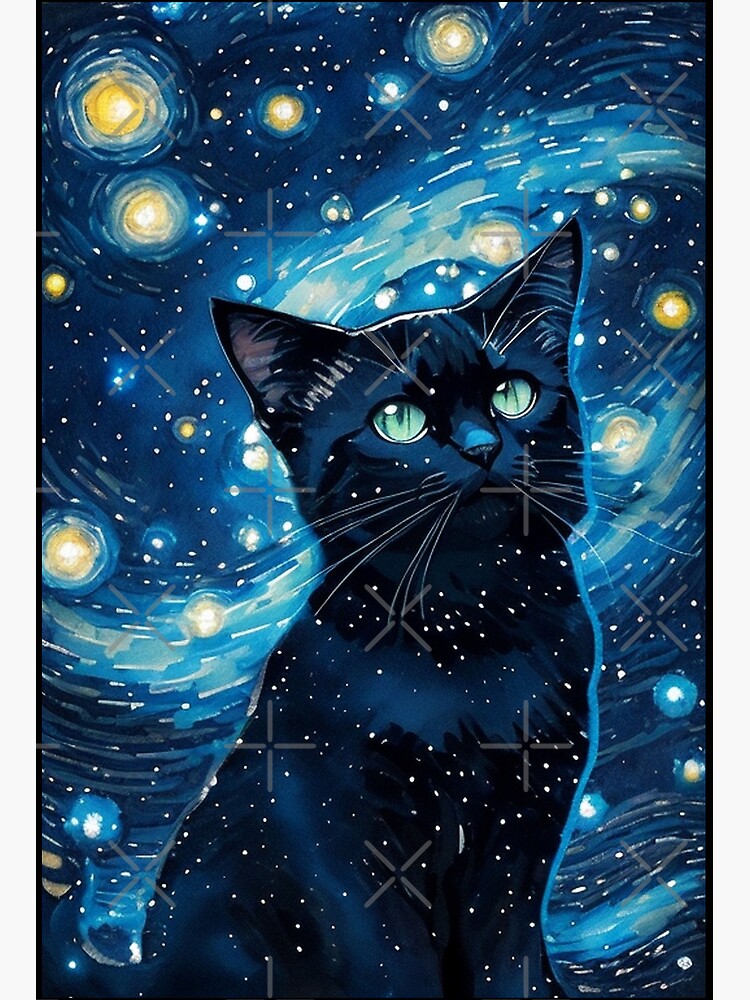 "Van gogh Starry Night Black Cat" Art Board Print for Sale by ...
