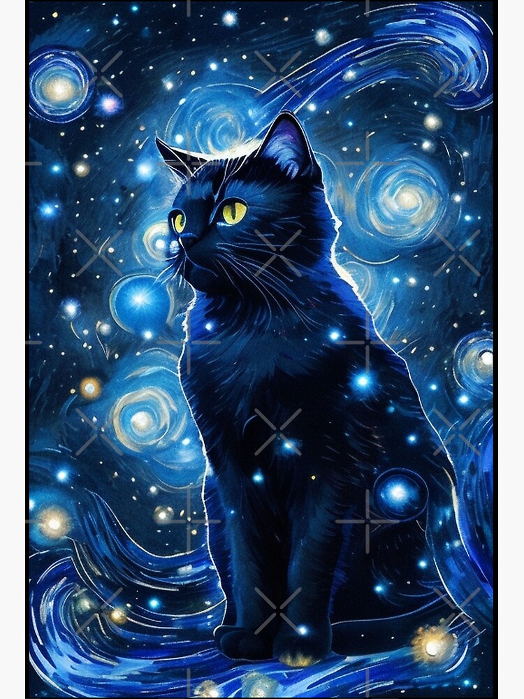 "Van gogh Starry Night Black Cat" Art Board Print for Sale by ...