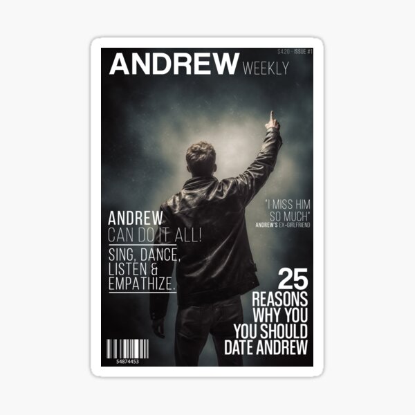 "Andrew Weekly Magazine Cover" Sticker for Sale by SuperSeries | Redbubble