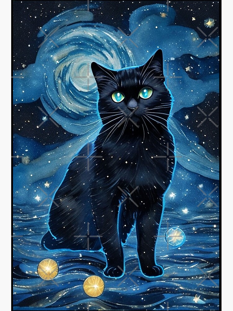 "Van gogh Starry Night Black Cat" Art Board Print for Sale by ...