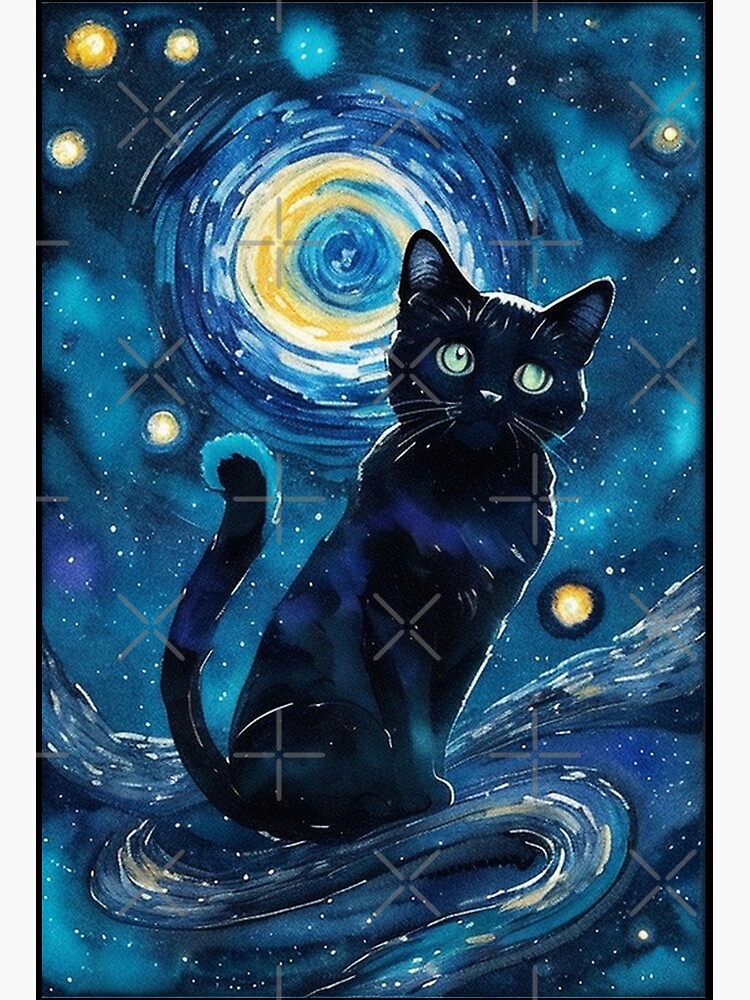 "Van gogh Starry Night Black Cat" Art Board Print for Sale by ...