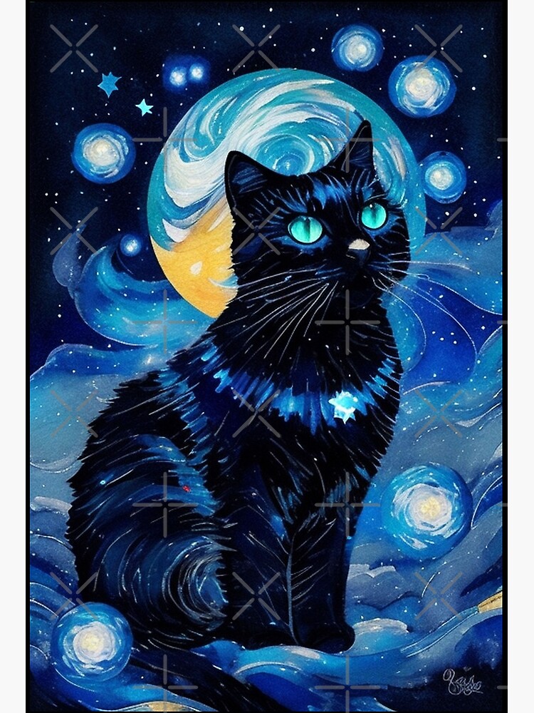 "Van gogh Starry Night Black Cat" Art Board Print for Sale by ...