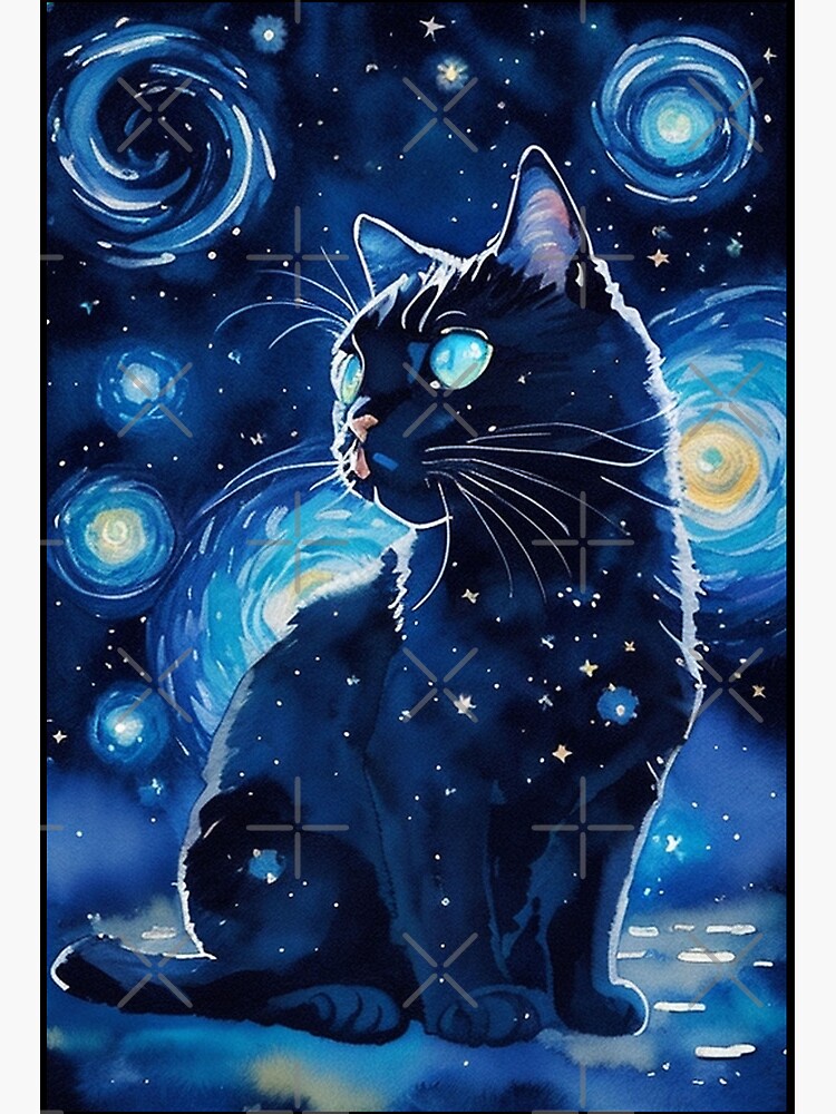 "Van gogh Starry Night Black Cat" Art Board Print for Sale by ...