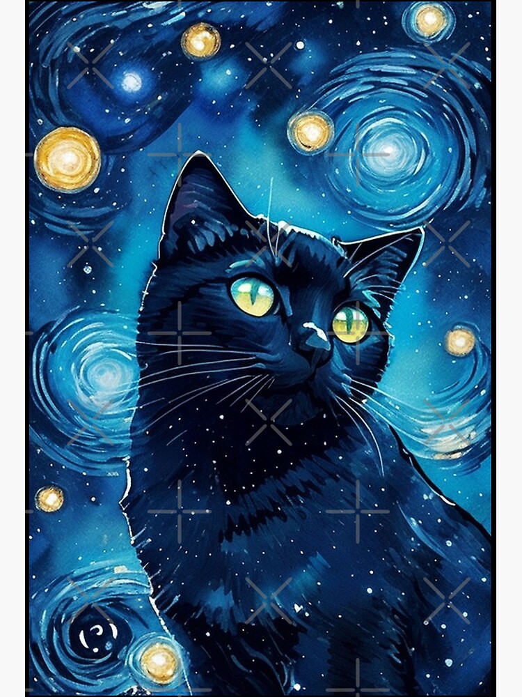 "Van gogh Starry Night Black Cat" Art Board Print for Sale by ...