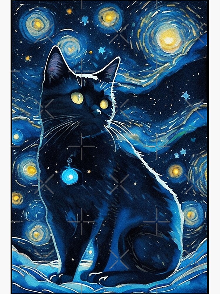 "Van gogh Starry Night Black Cat" Art Board Print for Sale by ...