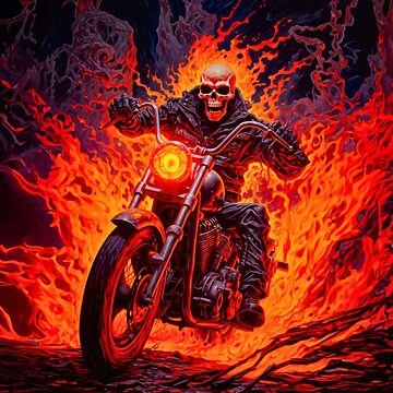 "Hellfire Rider 2: Skeleton on Motorcycle Through Hell's Flames Artwork ...