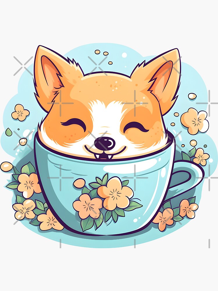 "Colorful Kawaii Teacup Shiba Inu" Sticker for Sale by Leonardo Palumbo ...