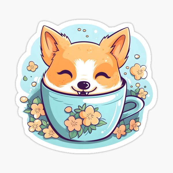 "Colorful Kawaii Teacup Shiba Inu" Sticker for Sale by Leonardo Palumbo ...