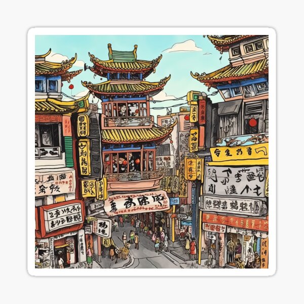 "Beijing city drawing" Sticker for Sale by ComicsFactory | Redbubble