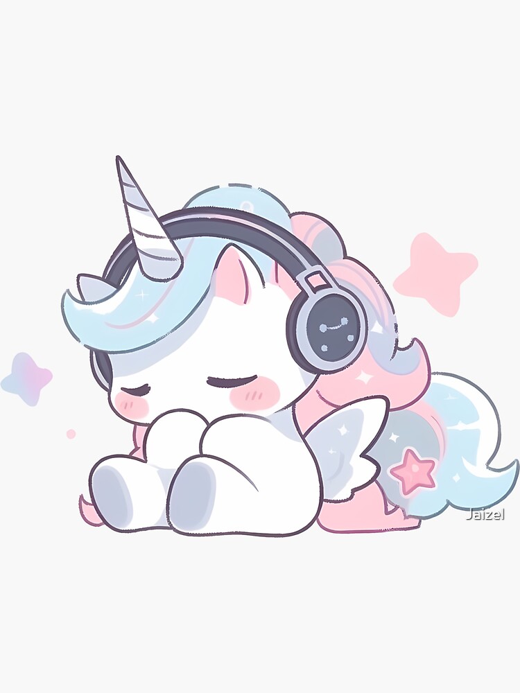 "Sad Cute Unicorn Pony Listening to Music" Sticker for Sale by Jaizel ...