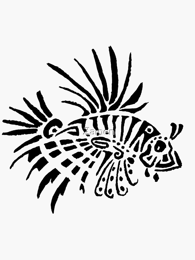 "Fish lion black tattoo" Sticker for Sale by Zamen | Redbubble