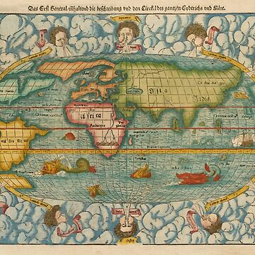 "Vintage Map of the World (1550)" Sticker for Sale by BravuraMedia ...