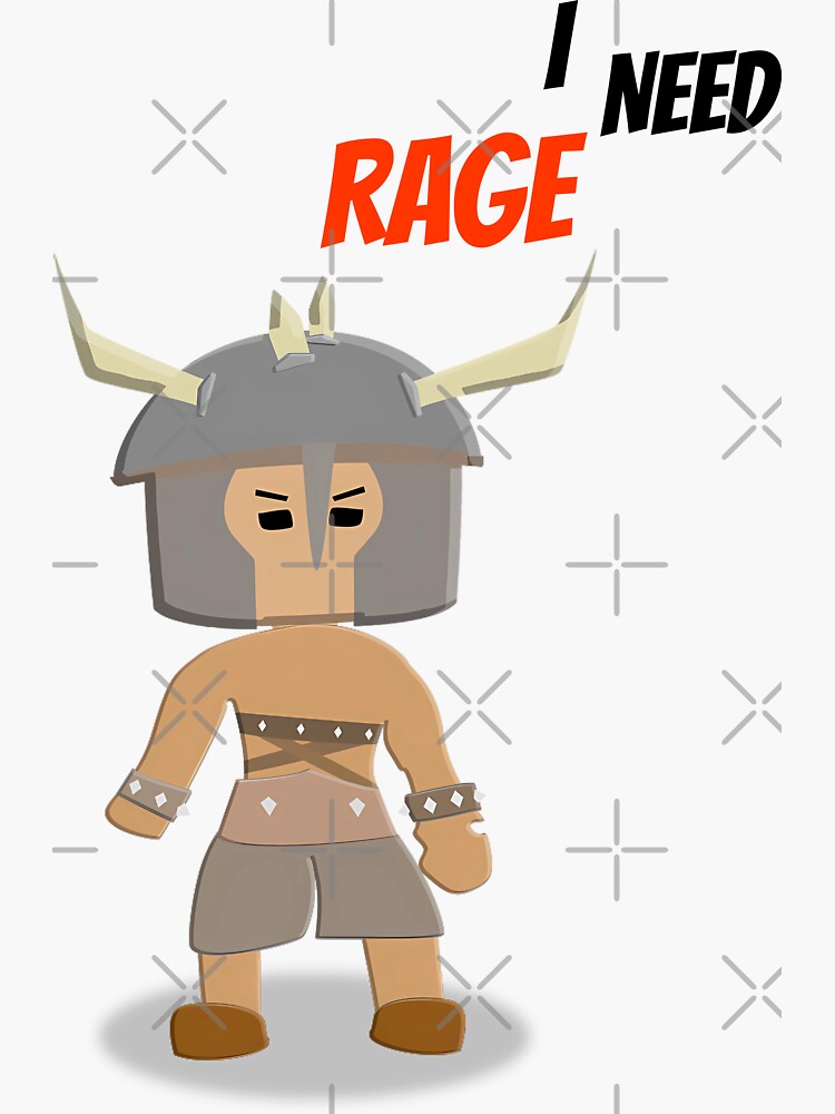 "Standing Rage - Chibi Bedwars Barbarian Design [Orange]" Sticker for ...