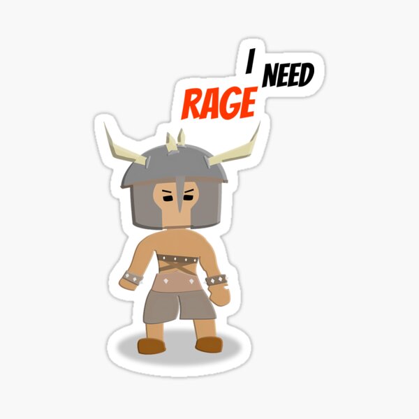 "Standing Rage - Chibi Bedwars Barbarian Design [Orange]" Sticker for ...