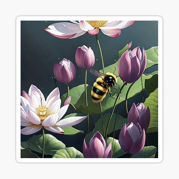 "Bee and the Lotus" Sticker for Sale by George Hutton Hunter | Redbubble