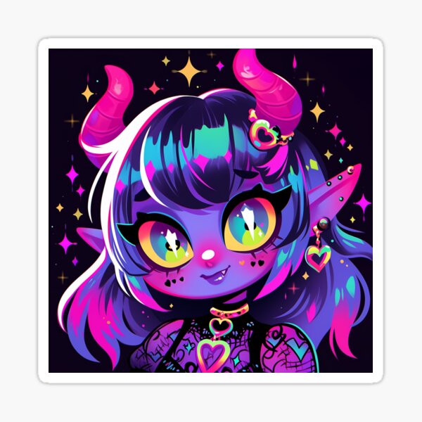 "Adorable Chibi Purple Demon Anime Girl" Sticker for Sale by bubblegoth ...