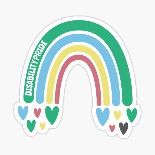 "Disability Pride Awareness Rainbow with hearts" Sticker for Sale by ...