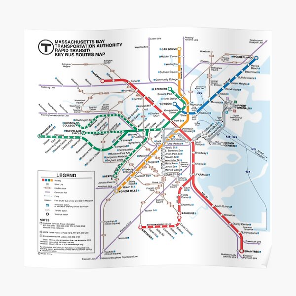 "MBTA Massachusetts Transit Map" Poster for Sale by Dakota Draper ...
