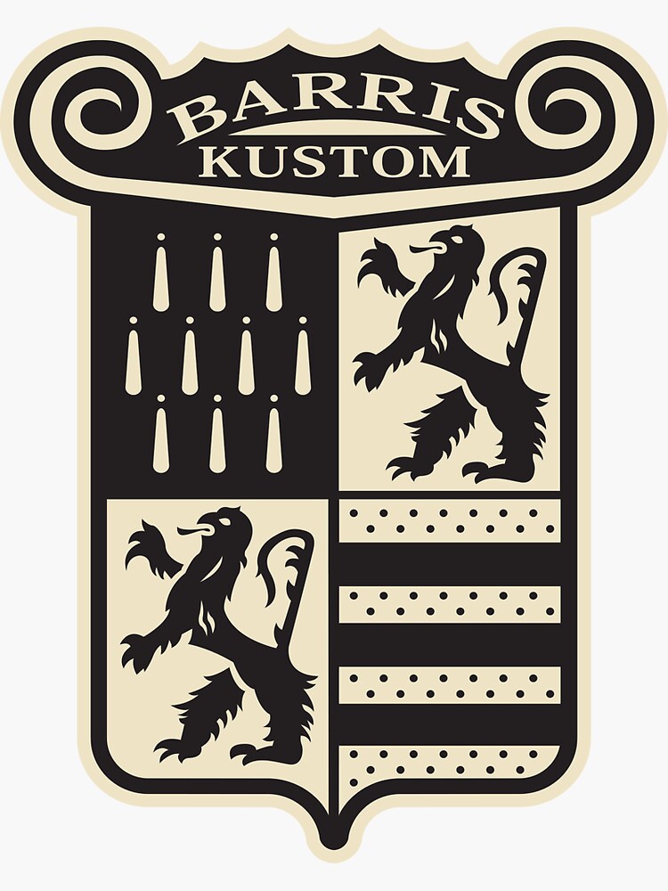 "Barris Kustom Crest Black and Beige " Sticker for Sale by brettbarris ...
