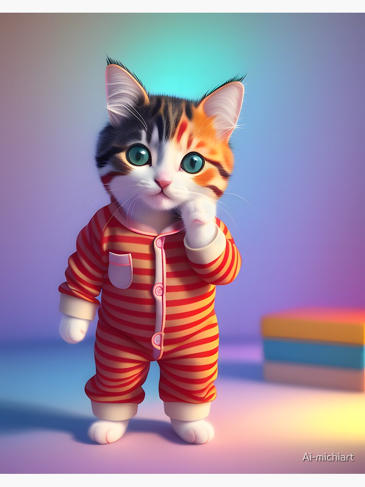 "Beautiful Cat in Pajamas - Modern Digital Art" Stickerundefined by Ai ...