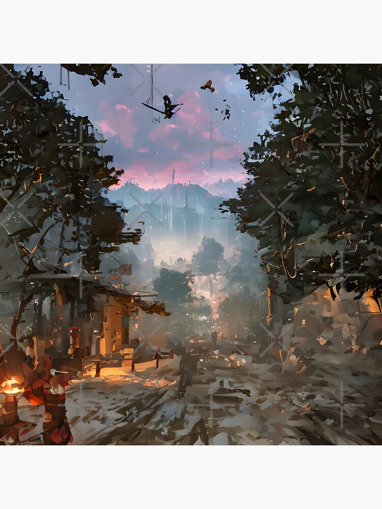 "A burning post-apocalyptic city at sunset" Sticker for Sale by ...