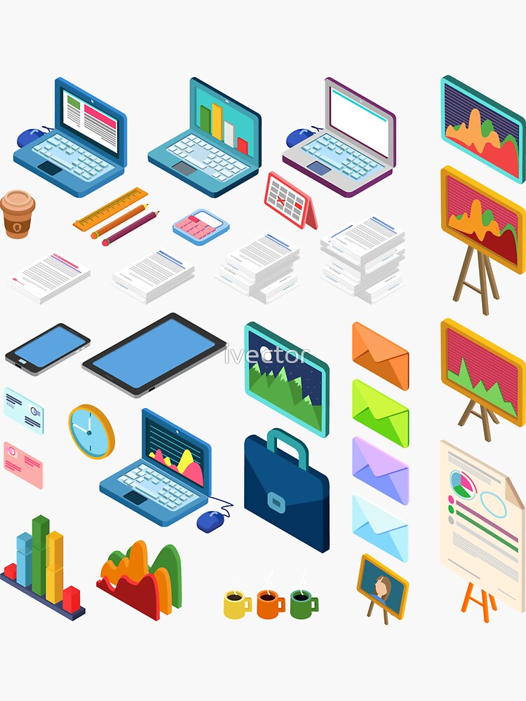 "Isometric Office Objects. Business Elements Set. Isometric Interior ...