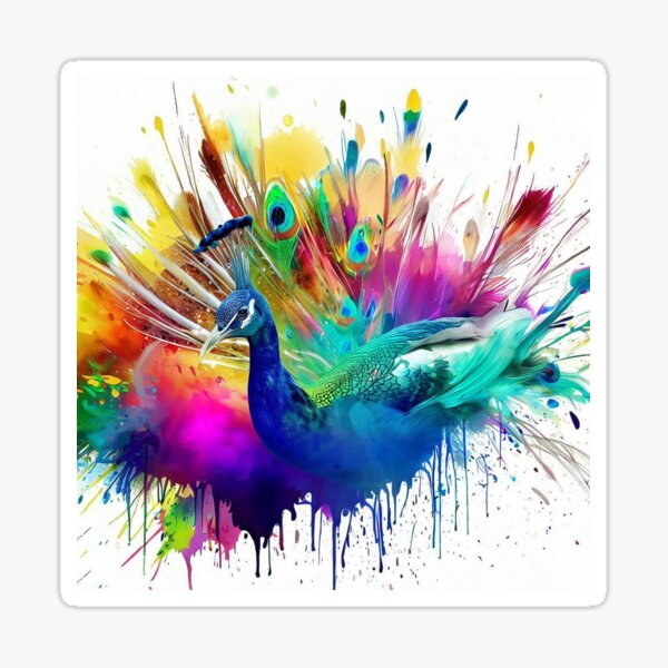 Peacock Colourful Splashart Sticker For Sale By Garethparkes Redbubble