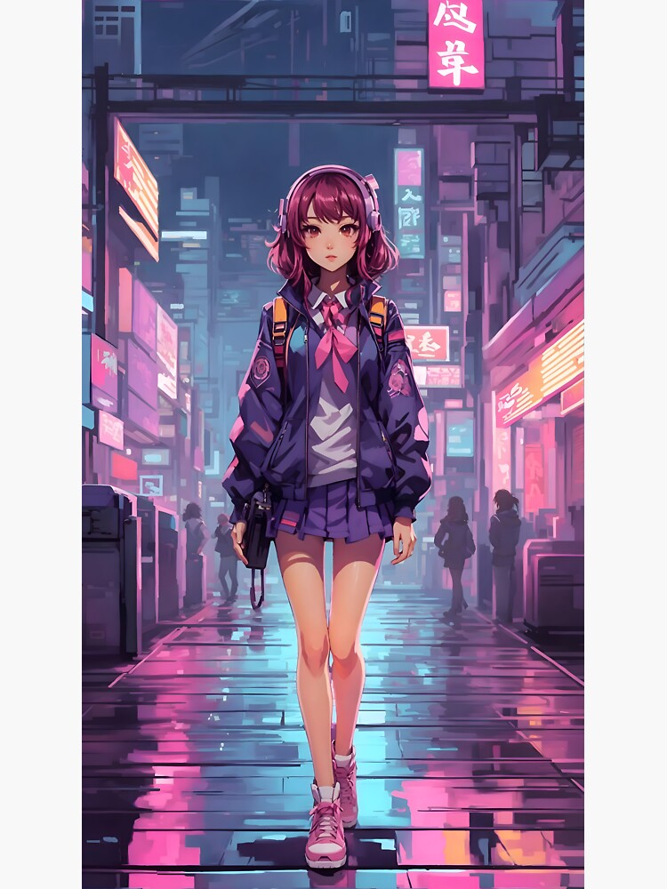 "Cyber Preppy Kawaii Anime Girl" Sticker for Sale by MindWave THC ...