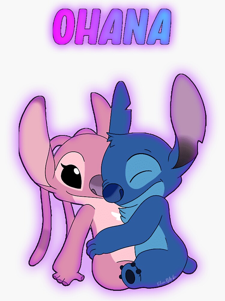 "STITCH AND ANGEL HUG - OHANA" Sticker for Sale by banhbongon | Redbubble
