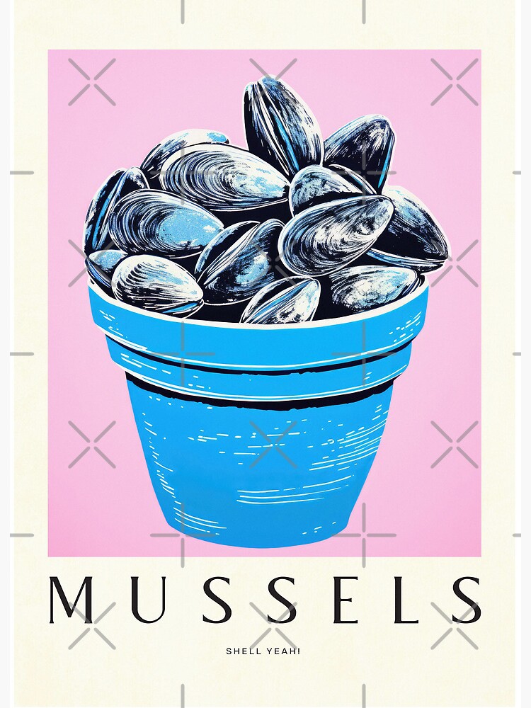 "Shell Yeah! Quirky Mussels Retro Art Print - Nautical Seaside Vintage ...