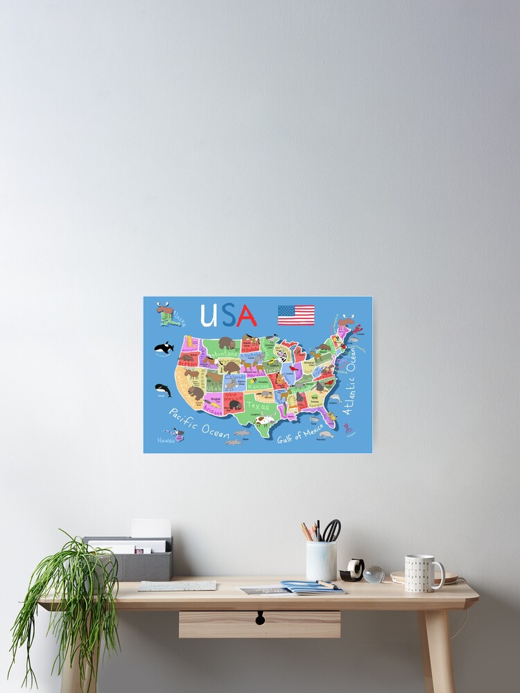 "Illustrated United States Map With State Names and State Animals By ...