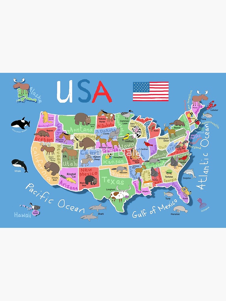 "Illustrated United States Map With State Names and State Animals By ...