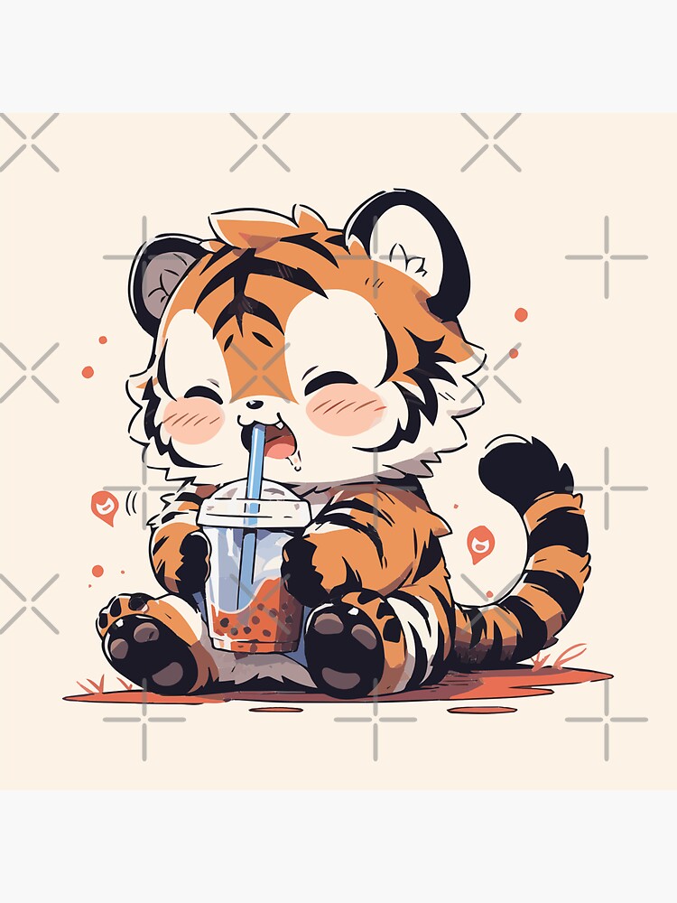 "A vintage tiger cub drinking bubble tea" Sticker for Sale by ...