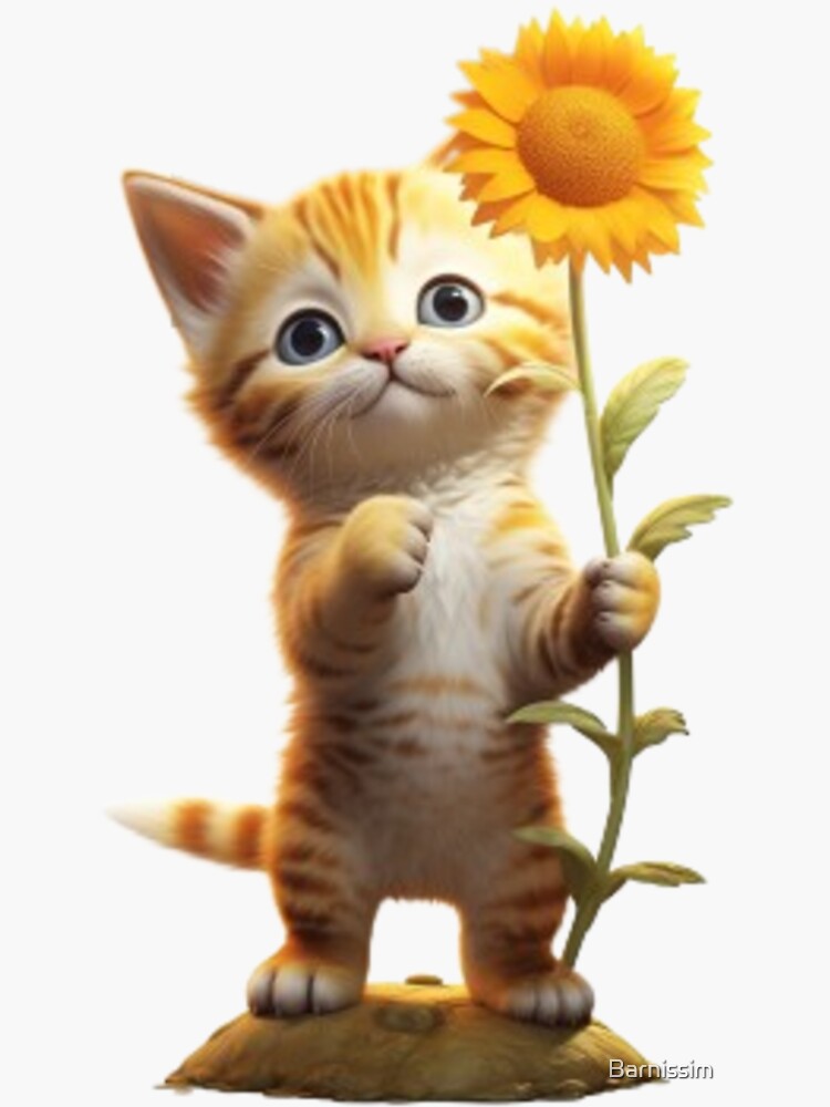 "Bloom Hunt Sunflower Baby Cat" Sticker for Sale by Barnissim | Redbubble