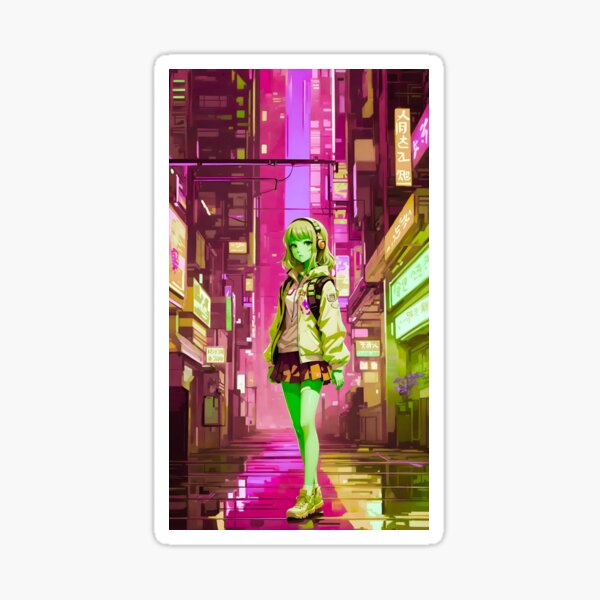 "Cyber Preppy Kawaii Anime School Girl Headphone" Sticker for Sale by ...