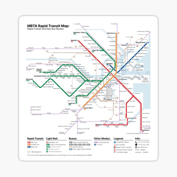 "MBTA Rapid Transit Map [Light]" Sticker for Sale by Pretzel-Express ...