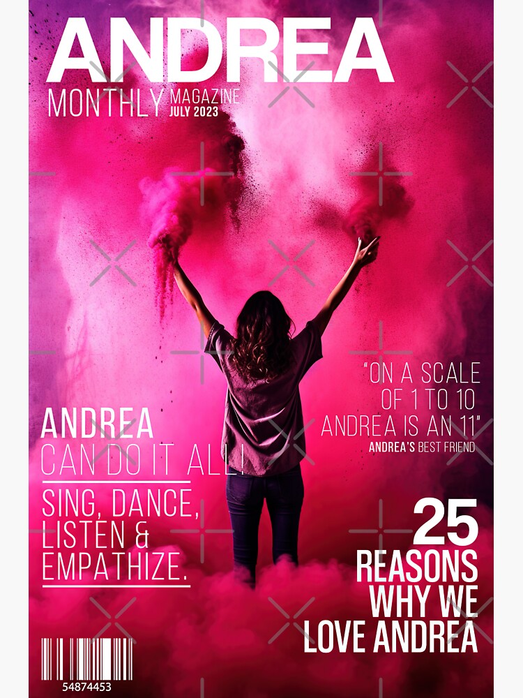 "Andrea Monthly Magazine Cover" Sticker for Sale by SuperSeries | Redbubble