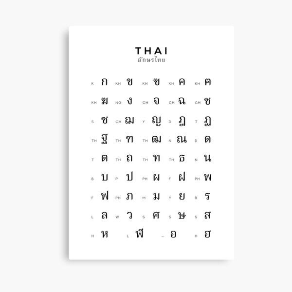 "Thai Alphabet Chart, Thailand Language Learning, White" Canvas Print ...