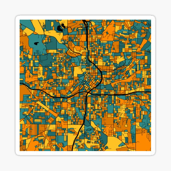 "Atlanta Map Pattern in Orange & Teal" Sticker for Sale by PatternMaps ...