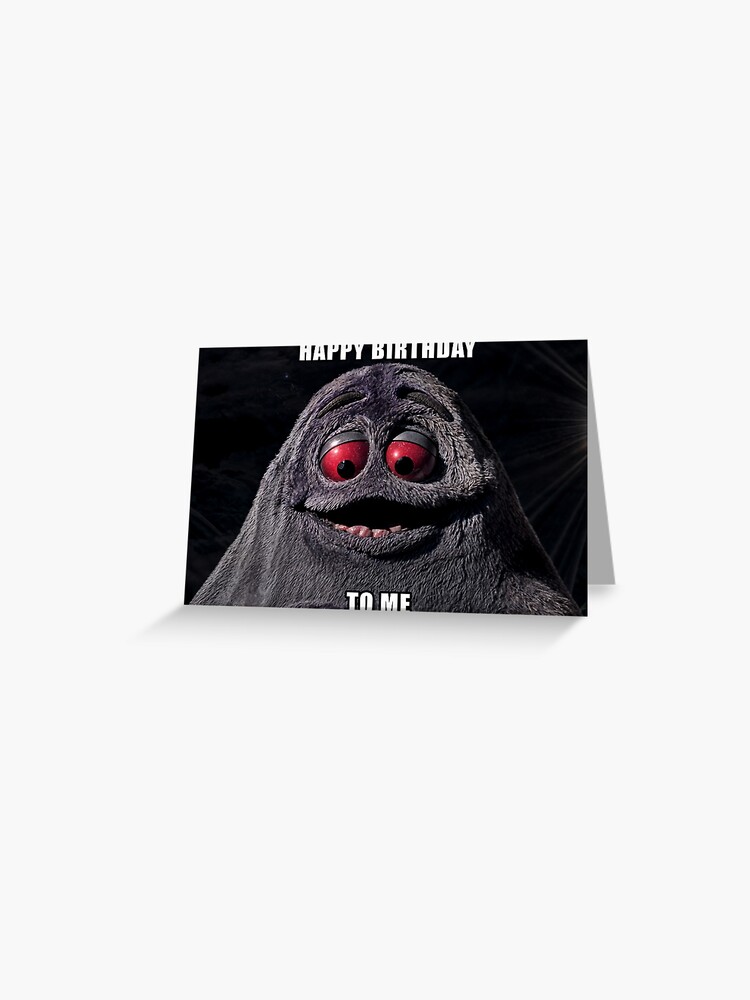 "Cursed Photorealistic Happy Birthday Grimace Meme" Greeting Card for ...
