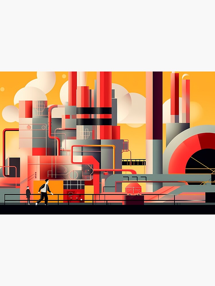 "Industrial landscape with factory and workers. Thermal power plant ...