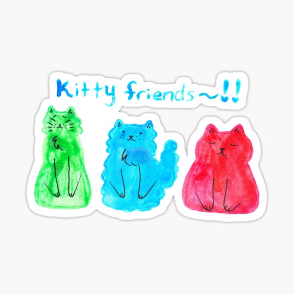 "Watercolor Green Blue Red Kitty Friends " Sticker by SaradaBoru ...