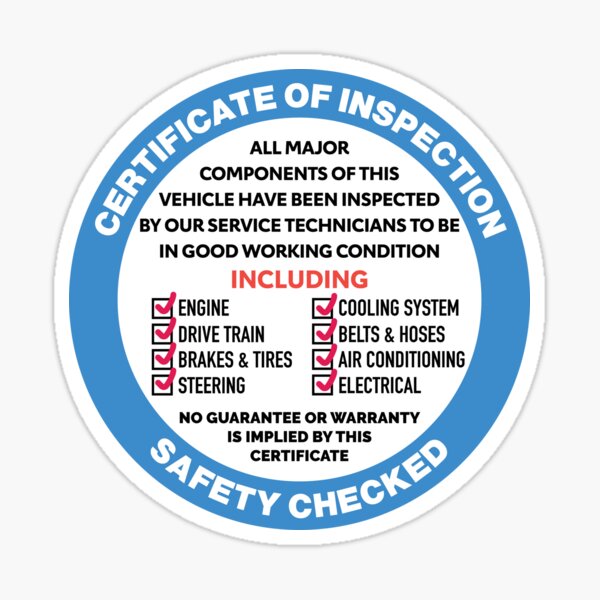"Certificate of inspection, safety matters" Sticker for Sale by Mqyou ...
